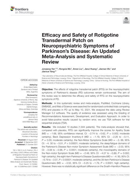 Pdf Efficacy And Safety Of Rotigotine Transdermal Patch On Neuropsychiatric Symptoms Of