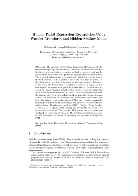 Pdf Human Facial Expression Recognition Using Wavelet Transform And