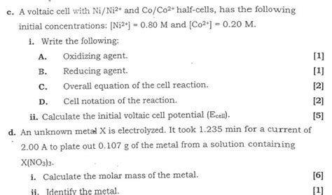 C A Voltaic Cell With Mathrm Ni Mathrm Ni 2 And Mat