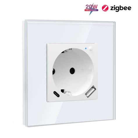 Розетка Умная Zigbee одинарная с Usb и Type C входами быстрая зарядка 20w мониторинг