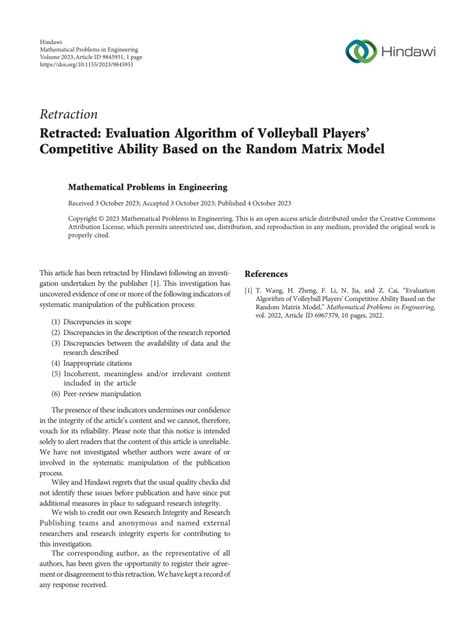 Pdf Retracted Evaluation Algorithm Of Volleyball Players