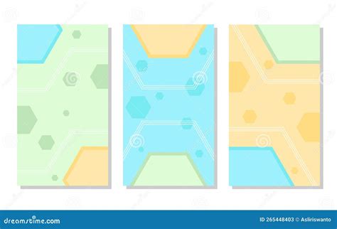 Set Of Pastel Blue Green And Orange Abstract Portrait Background With Hexagon Pattern And Lines