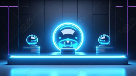 미래 지향적인 제품 디스플레이 연단을 갖춘 3d 렌더링된 네온 공상 과학 장면 연단 배경 제품 디스플레이 배경 미래 장면 배경 이미지 Hd 연단 제품 디스플레이