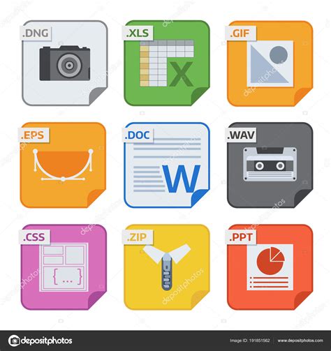 File Types Vector Icons And Formats Labels File System Icons Presentation Document Symbol