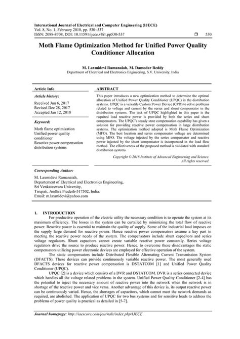 Moth Flame Optimization Method For Unified Power Quality Conditioner Allocation Pdf