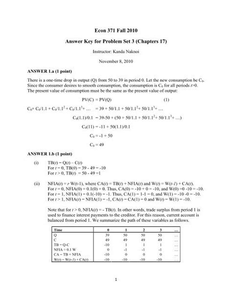 Econ 371 Fall 2010 Answer Key For Problem Set 3 Chapters 17