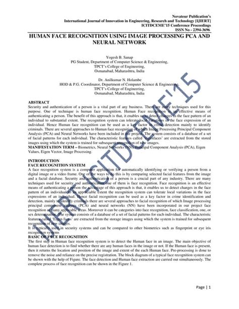 Human Face Recognition Using Image Processing Pca And Neural Network Pdf