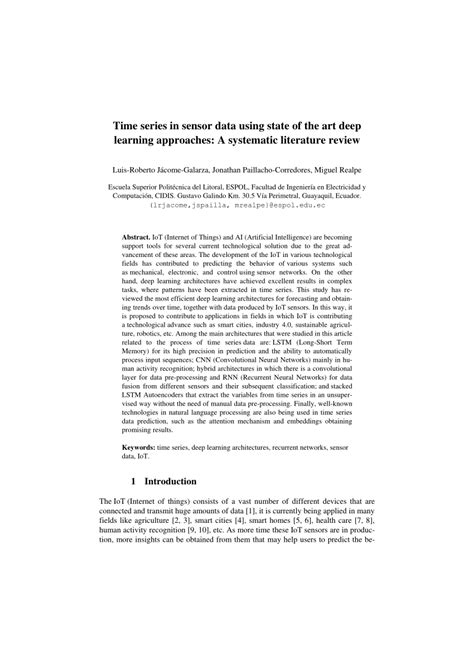 Pdf Time Series In Sensor Data Using State Of The Art Deep Learning Approaches A Systematic