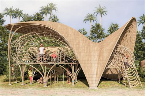 Ex Play Ment Multi Level Woven Bamboo Grid Shell Structure