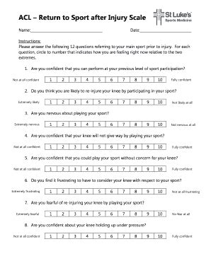 ACL Return To Sport After Injury Scale Fill And Sign Printable Template Online