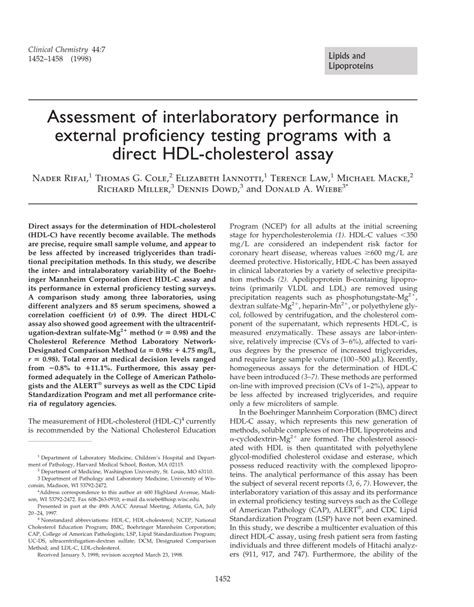 Pdf Assessment Of Interlaboratory Performance In External Proficiency