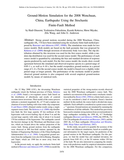Pdf Ground Motion Simulation For The 2008 Wenchuan China Earthquake