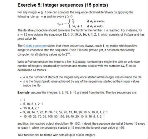 Solved Exercise Integer Sequences Points For Any Chegg