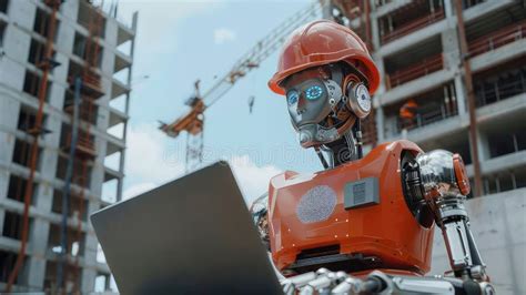 A Worker Robot Is Analyzing The Results Of Work On A Construction