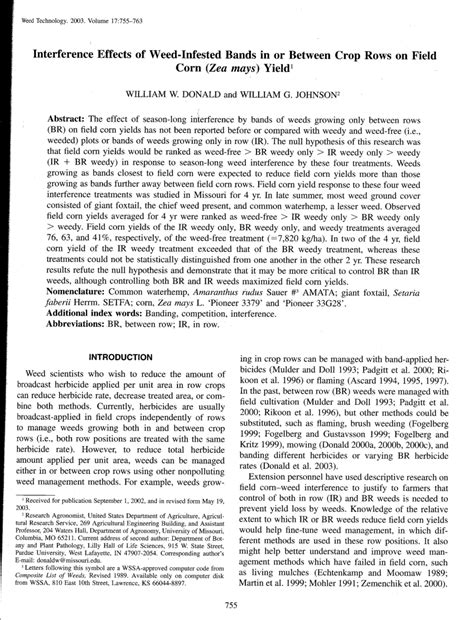 Pdf Interference Effects Of Weed Infested Bands In Or Between Crop