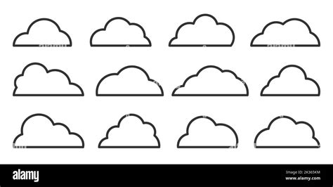 Clouds Black Thin Line Icon Set Outline Database Network Internet Cloud Storage Sign