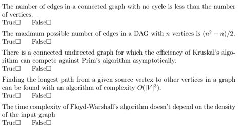 The Number Of Edges In A Connected Graph With No Cycle Is Less Than The Number Of Vertices True