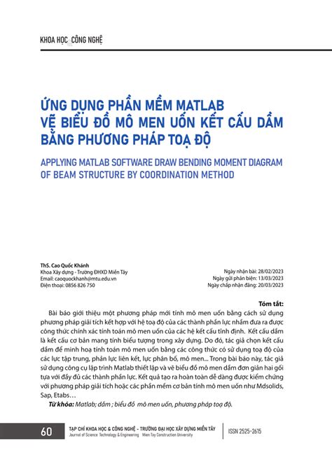 Pdf Ứng DỤng PhẦn MỀm Matlab VẼ BiỂu ĐỒ MÔ Men UỐn KẾt CẤu DẦm BẰng PhƯƠng PhÁp ToẠ ĐỘ