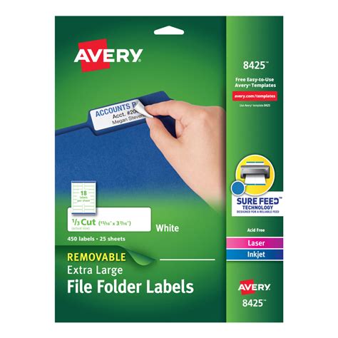 Avery Removable File Folder Labels Inkjet 8066 23 X 3 716 White Pack Of