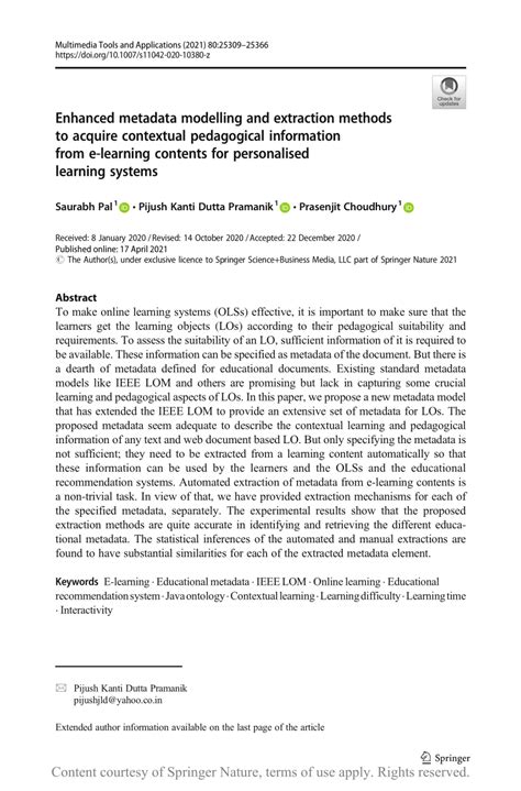 Enhanced Metadata Modelling And Extraction Methods To Acquire Contextual Pedagogical Information