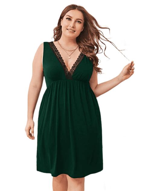 Feremo Womens Plus Size Sleep Dress With V Neck And Ruffled Waist