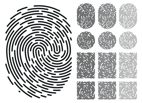 Fingerprint Identification Symbol Icon Set In Flat Style Security
