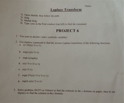 Solved Name Laplace Transform 1 Open Matlab Then Follow