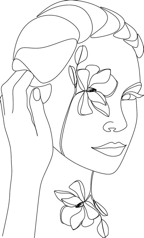 Premium Vector Abstract Face With Flowers By One Line Vector Drawing Portrait Minimalistic Style