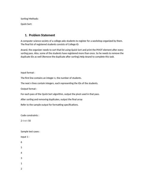 Sorting Questions Pdf Algorithms Computer Programming