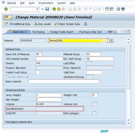 Solved Material Master And Enable Size Dimensions Sap Community