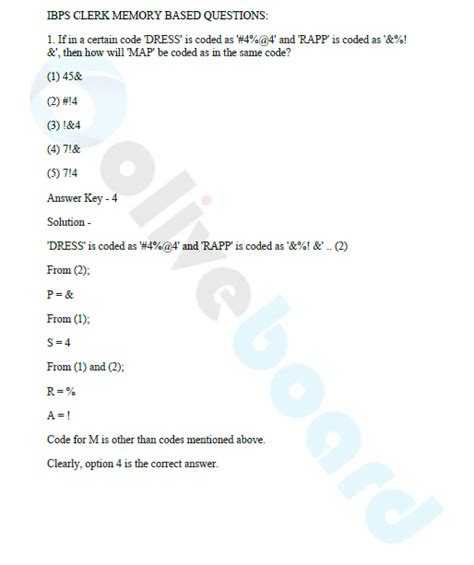 Ibps Clerk Previous Year Question Paper Memory Based Paper