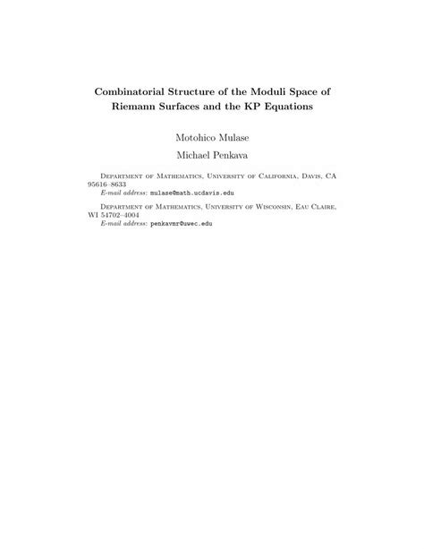 Pdf Combinatorial Structure Of The Moduli Space Of Riemann ~arunram