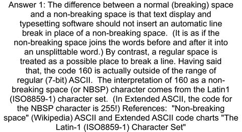 Difference Between Breaking And Non Breaking Space Ascii Characters