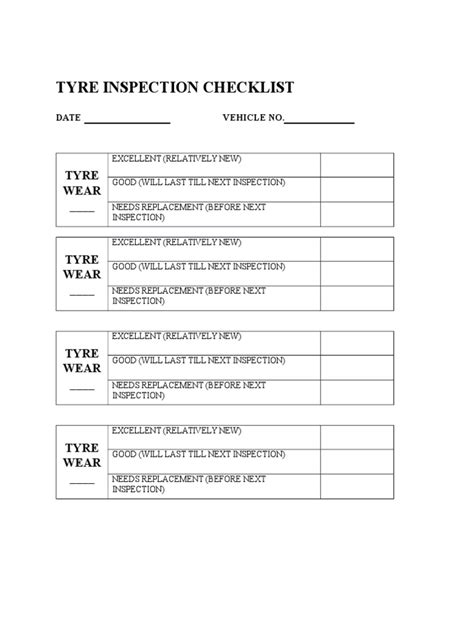 Tyre Inspection Checklist Pdf