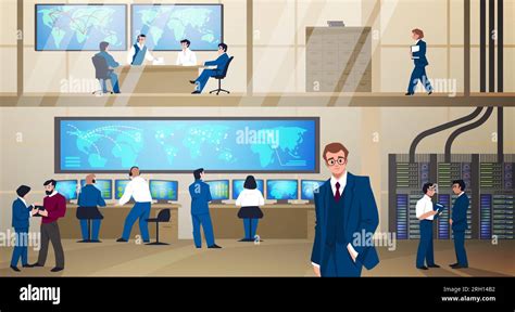 Control Room Military Command Center Mission Management Employees In