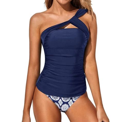 Tempt Me Swim Tempt Me Blue Grid Two Piece Tankini Bathing Suits