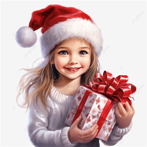 선물을 위한 시간 크리스마스 모자를 쓴 웃는 소녀는 선물 상자를 줍니다 흰색에 고립 크리스마스 소녀 Png 일러스트 및 이미지 에 대한 무료 다운로드 Pngtree