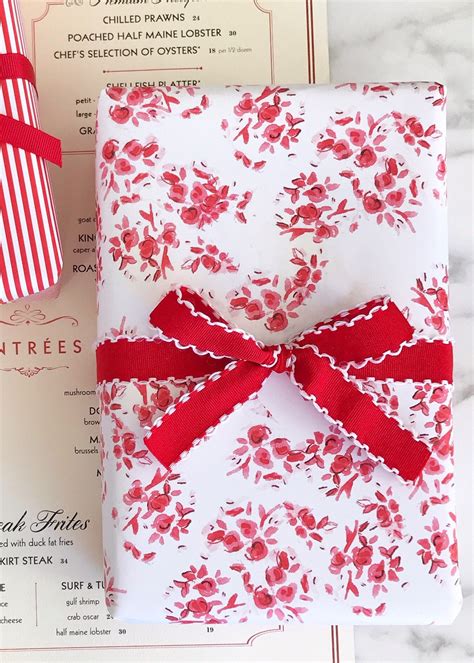 Wrapping Paper Red Florette T Wrap Birthday Holiday Etsy