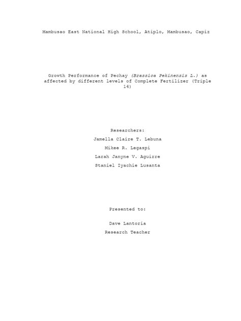 Growth Performance Of Pechay Pdf