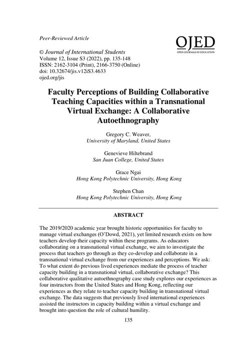 Pdf Faculty Perceptions Of Building Collaborative Teaching Capacities Within A Transnational