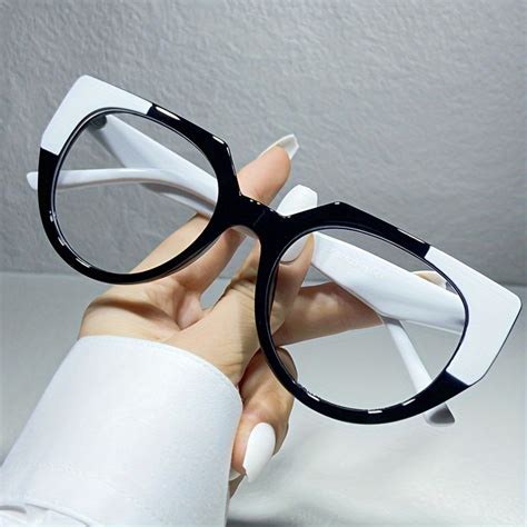 Temu｜cat Eye Color Block Tr Frame Clear Lens Glasses Leopard Fashion