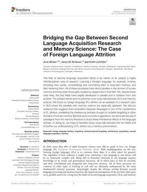 Pdf Bridging The Gap Between Second Language Acquisition Research And Memory Science The Case