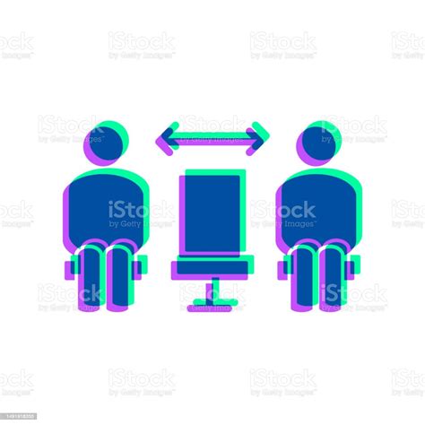 사회적 거리두기 앉아있는 사람들 흰색 배경에 두 가지 색상이 오버레이된 아이콘 3차원 형태에 대한 스톡 벡터 아트 및 기타
