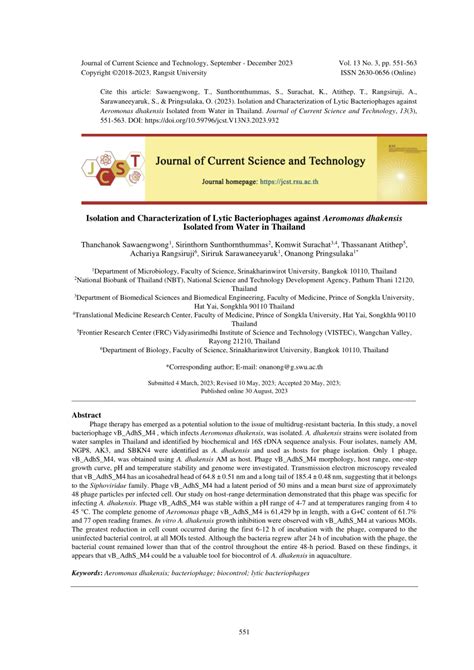 Pdf Isolation And Characterization Of Lytic Bacteriophages Against Aeromonas Dhakensis