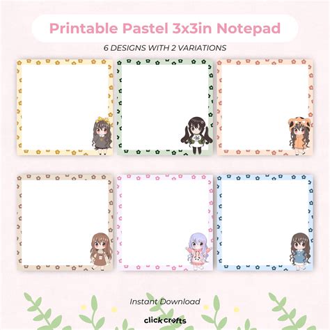 Cute Girl Printable Notepad Template Printable Square Notepad Cute