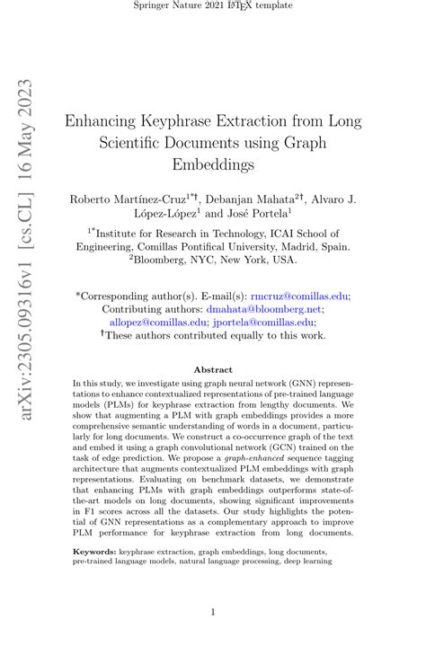 Pdf Enhancing Keyphrase Extraction From Long Scientific Documents Using Graph Embeddings