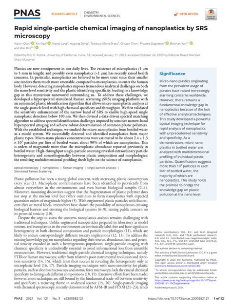 Rapid Single Particle Chemical Imaging Of Nanoplastics By Srs