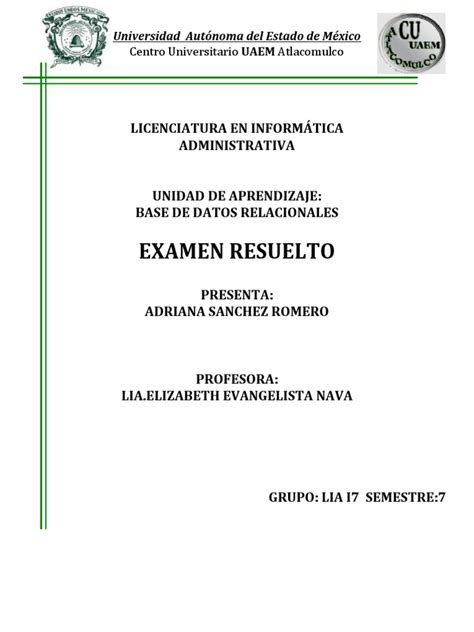 Examen Resuelto Pdf Sql Bases De Datos
