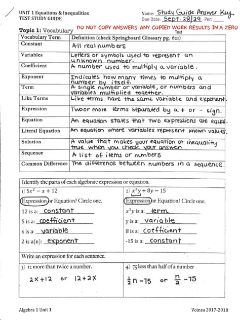 Unit 1 Review Answer Key 2019 Pdf