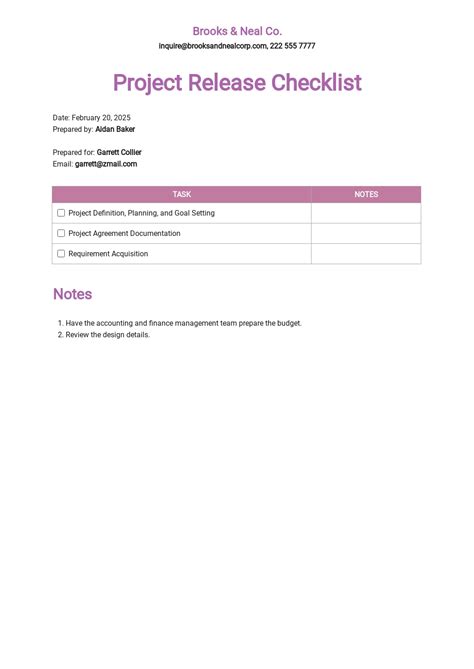 Release Checklist Template